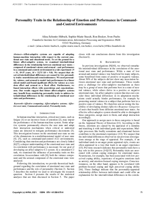 (PDF) Personality Traits in the Relationship of Emotion and Performance ...