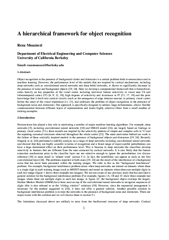 (PDF) A hierarchical framework for object recognition