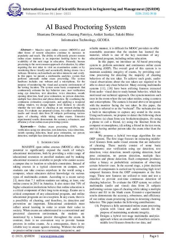 (PDF) AI Based Proctoring System