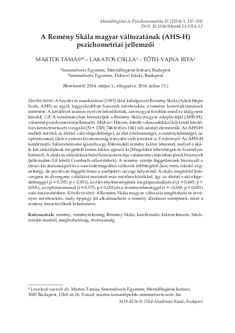 (PDF) Psychometric properties of the Hungarian version of the ...