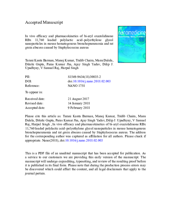 (PDF) In vivo efficacy and pharmacokinetics of bi-aryl oxazolidinone ...