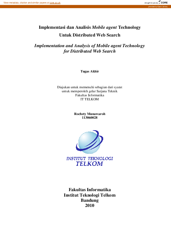 (PDF) Implementasi dan Analisis Mobile agent Technology Untuk Distributed Web Search ...