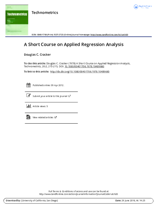 (PDF) A Short Course on Applied Regression Analysis