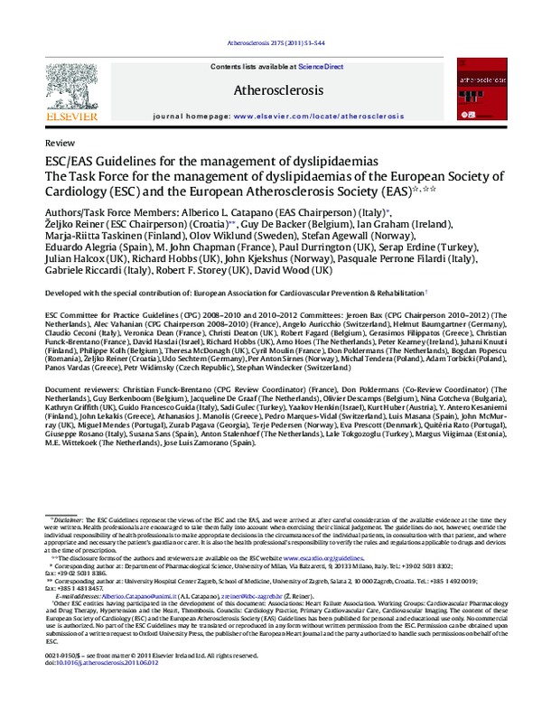 (PDF) ESC/EAS Guidelines for the management of dyslipidaemias