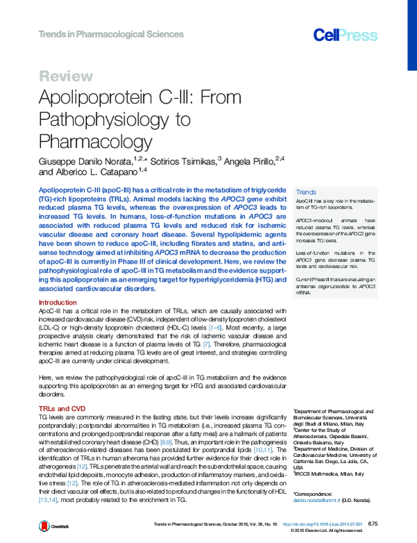 (PDF) Apolipoprotein C-III: From Pathophysiology to Pharmacology