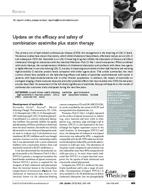 (PDF) Update on the efficacy and safety of combination ezetimibe plus statin therapy