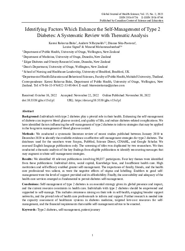 (PDF) Identifying Factors Which Enhance the Self-Management of Type 2 ...