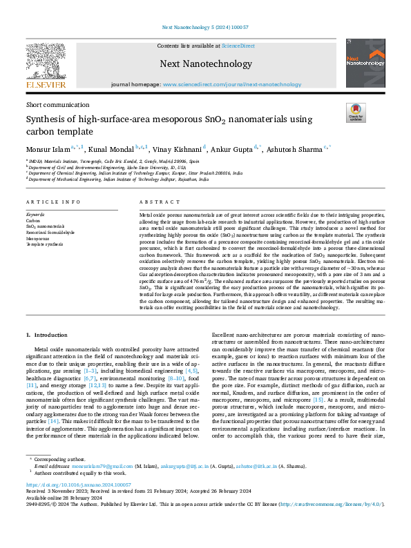 (PDF) Synthesis of high-surface-area mesoporous SnO 2 nanomaterials using carbon template