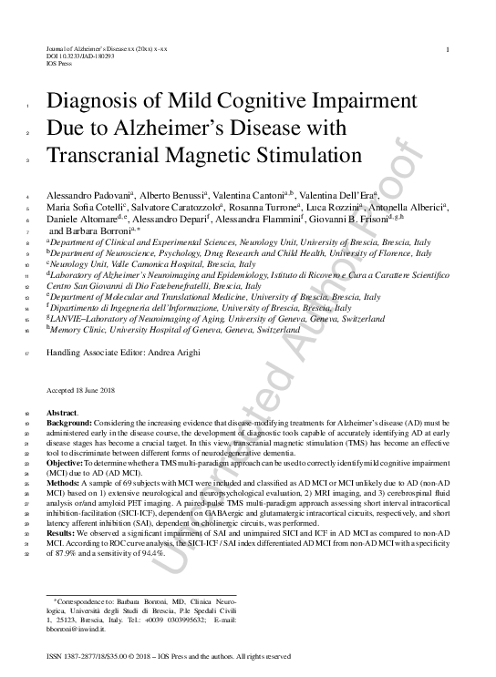 (PDF) Diagnosis of Mild Cognitive Impairment Due to Alzheimer’s Disease with Transcranial ...