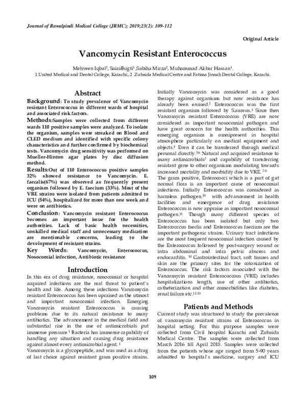 Pdf Vancomycin Resistant Enterococcus