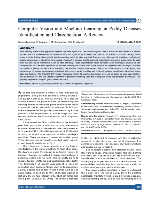 (PDF) Computer Vision and Machine Learning in Paddy Diseases ...