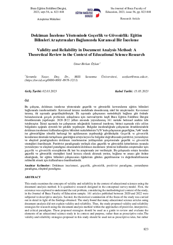 (PDF) Validity and Reliability in Document Analysis Method: A Theoretical Review in the Context ...
