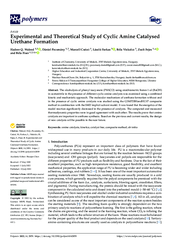 (PDF) Experimental and Theoretical Study of Cyclic Amine Catalysed Urethane Formation