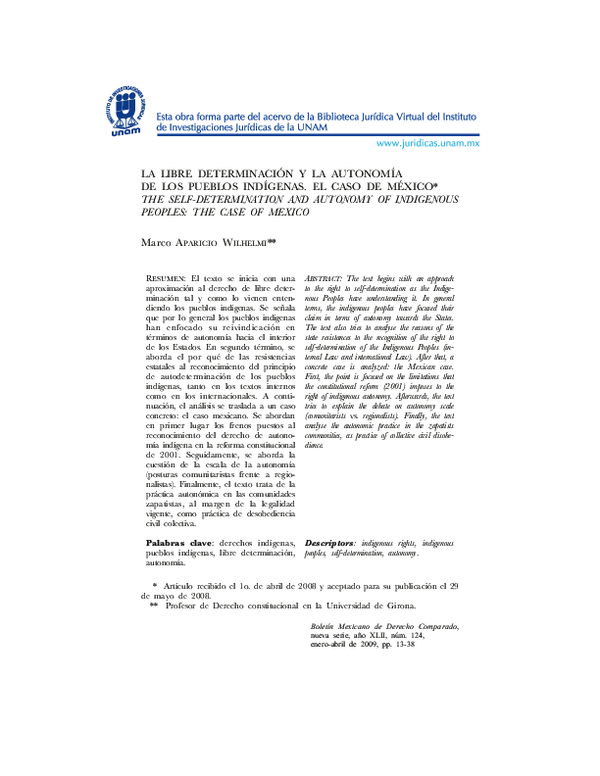 (PDF) La libre determinación y la autonomía de los pueblos indígenas ...