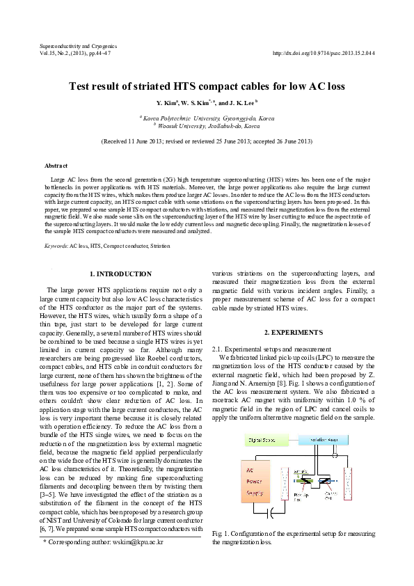 (PDF) Test result of striated HTS compact cables for low AC loss