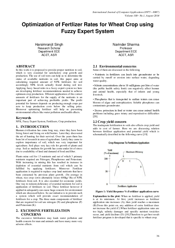 (PDF) Optimization of Fertlizer Rates for Wheat Crop using Fuzzy Expert ...