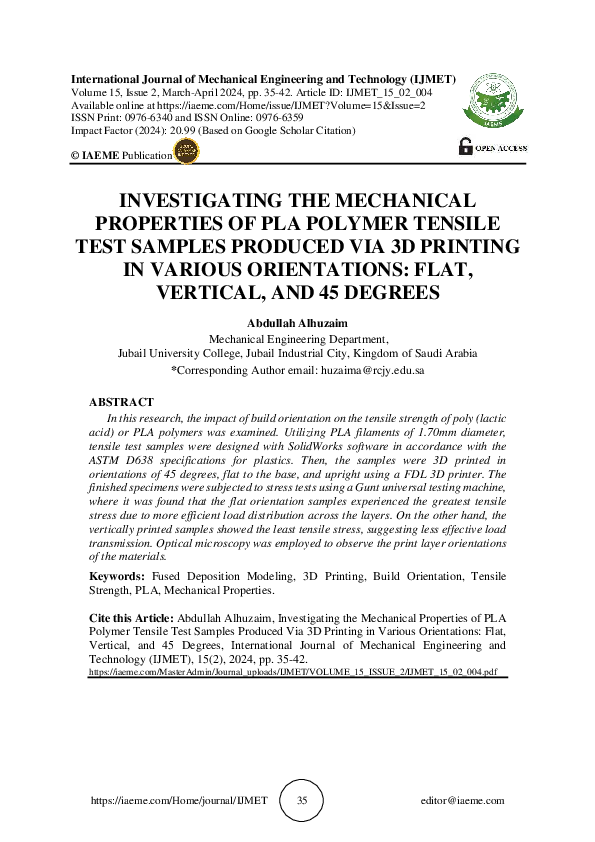 (PDF) INVESTIGATING THE MECHANICAL PROPERTIES OF PLA POLYMER TENSILE ...