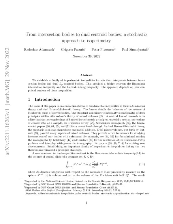 (PDF) From intersection bodies to dual centroid bodies: a stochastic ...