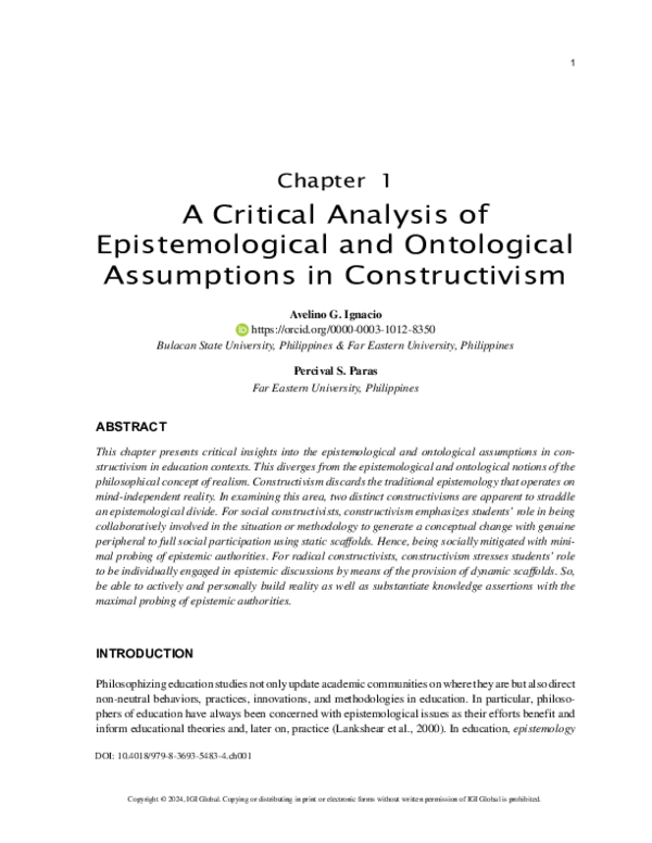 (PDF) A Critical Analysis of Epistemological and Ontological ...