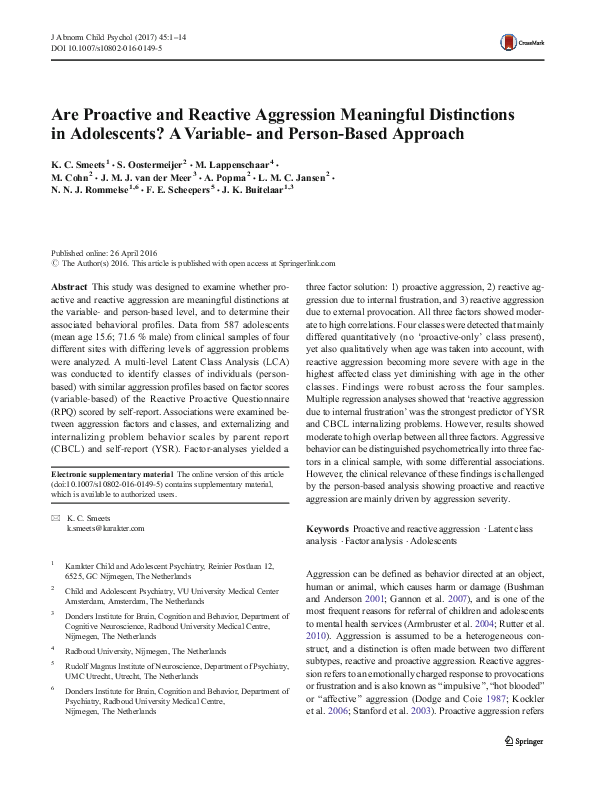 (PDF) Are Proactive and Reactive Aggression Meaningful Distinctions in ...