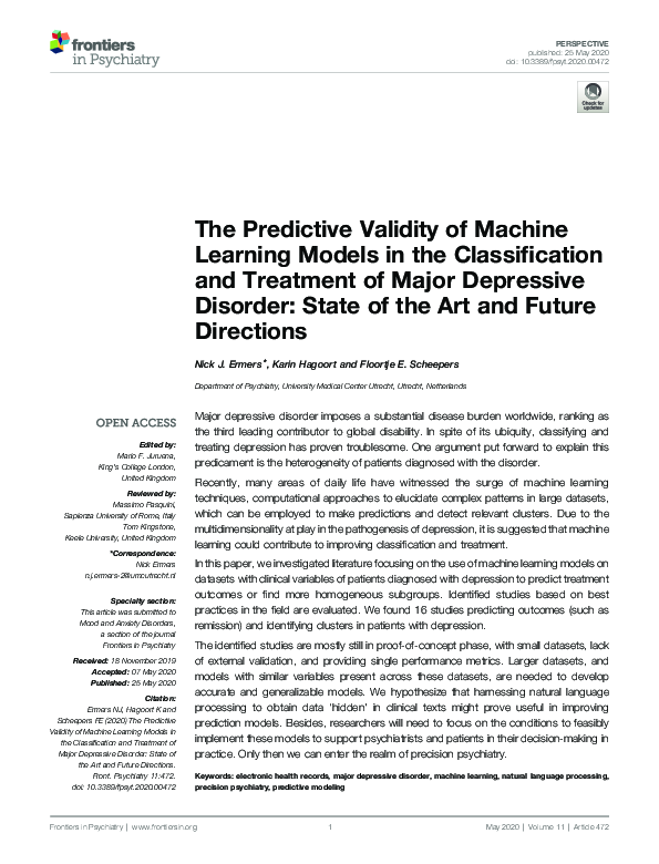 (PDF) The Predictive Validity of Machine Learning Models in the Classification and Treatment of ...