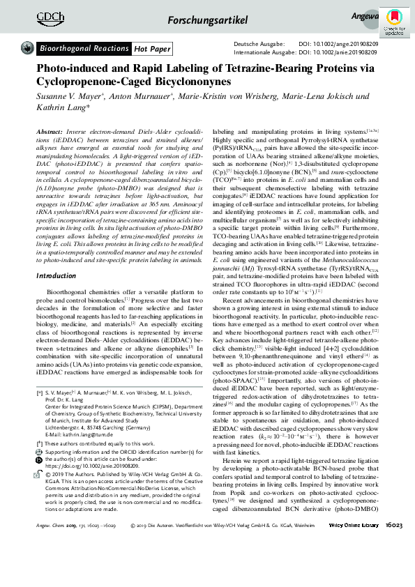 (PDF) Photo‐induced and Rapid Labeling of Tetrazine‐Bearing Proteins ...