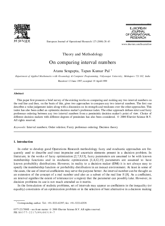 (PDF) On comparing interval numbers