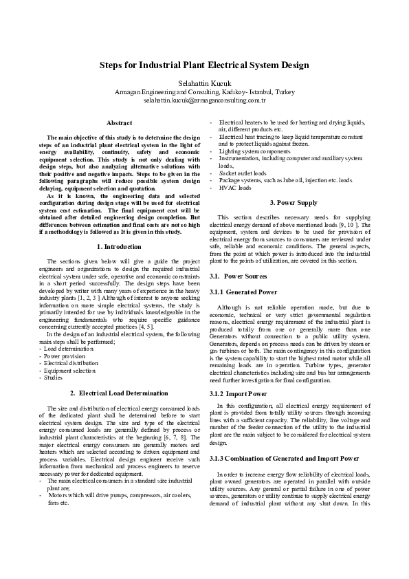 (PDF) Steps for industrial plant electrical system design