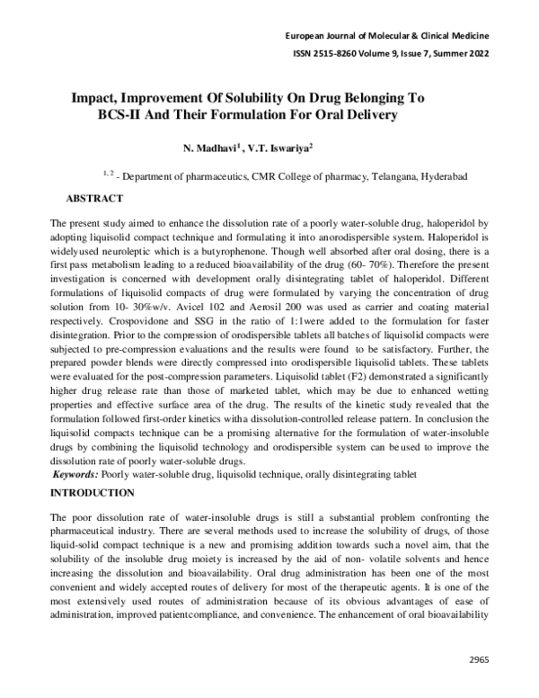 (PDF) Impact, Improvement Of Solubility On Drug Belonging To BCS-II And ...