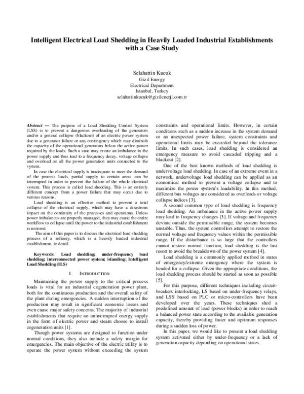 (PDF) Intelligent electrical load shedding in heavily loaded industrial establishments with a ...