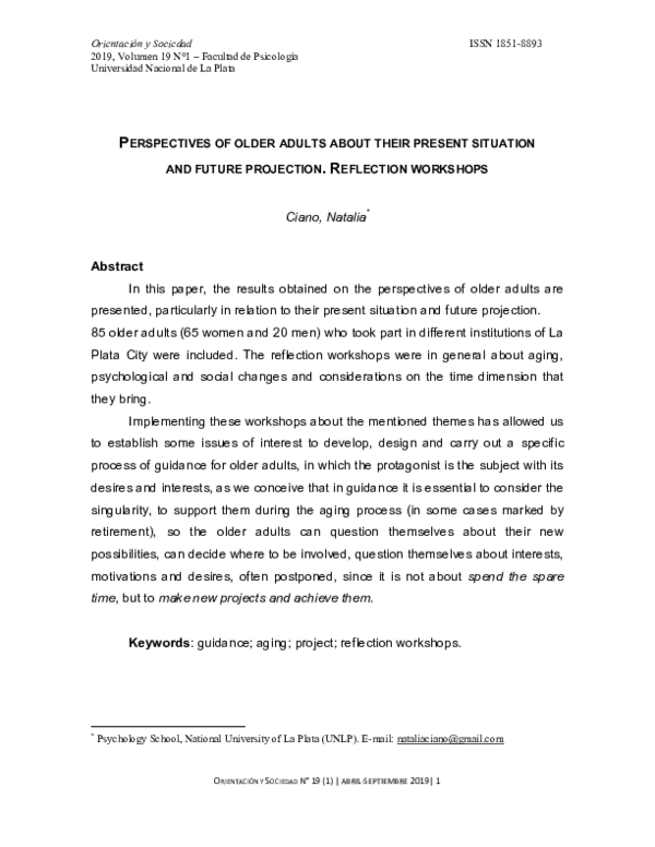 (PDF) Perspectives of older adults about their present situation and future projection ...