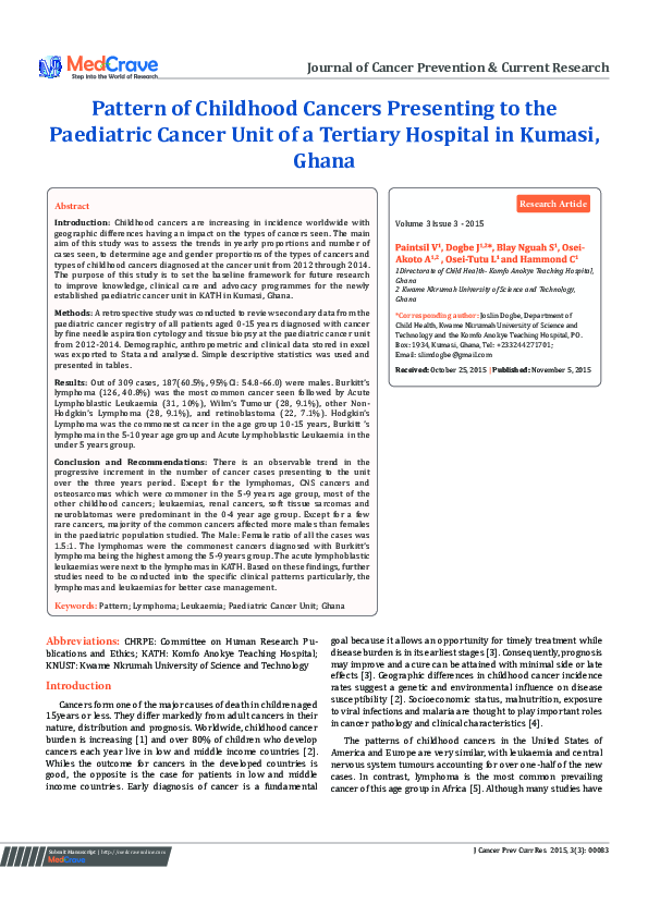 (PDF) Pattern of Childhood Cancers Presenting to the Paediatric Cancer ...