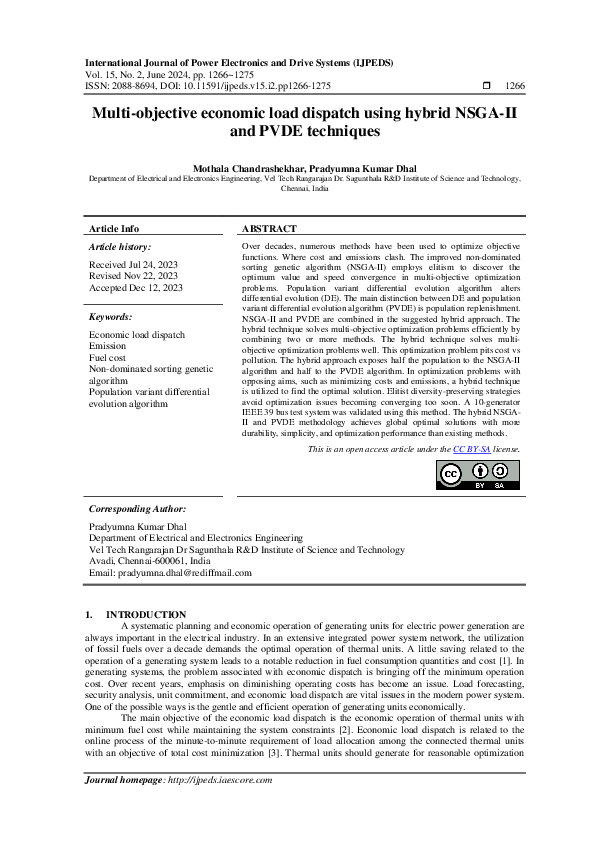 (PDF) Multi-objective economic load dispatch using hybrid NSGA-II and PVDE techniques