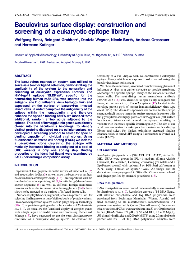 (PDF) Baculovirus surface display: Construction and screening of a ...