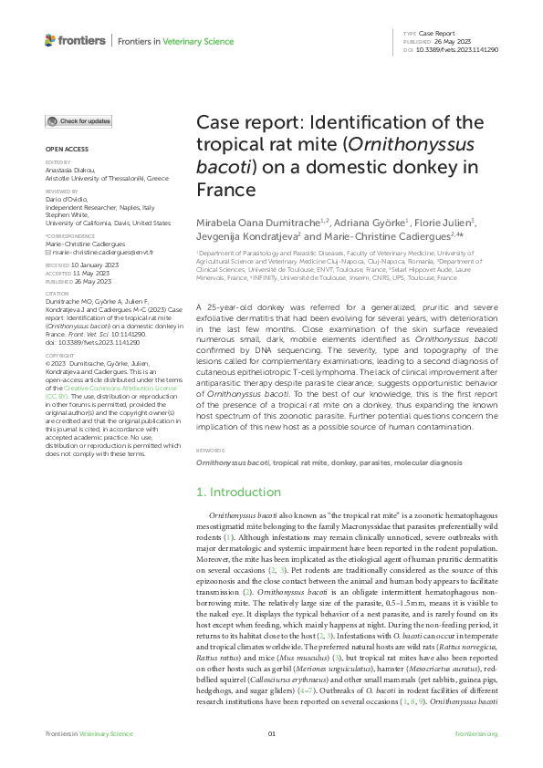 (PDF) Case report: Identification of the tropical rat mite ...