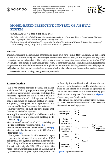 (PDF) Model-based Predictive Control of an HVAC System