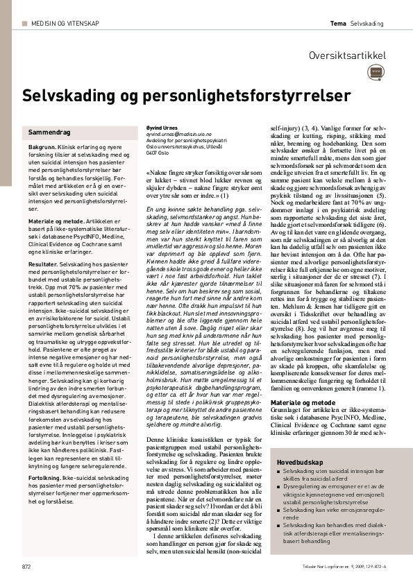 (PDF) Selvskading og personlighetsforstyrrelser