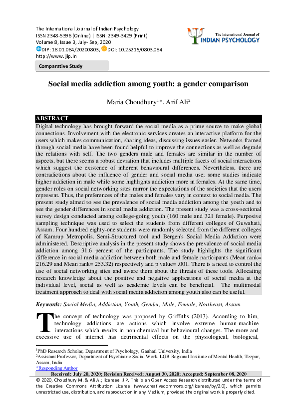 (PDF) Social media addiction among youth: a gender comparison