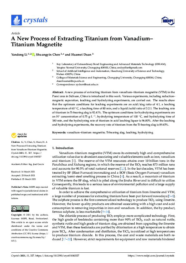 (PDF) A New Process of Extracting Titanium from Vanadium–Titanium Magnetite