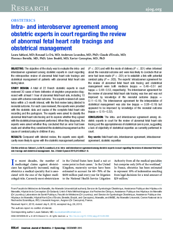 (PDF) Intra- and interobserver agreement among obstetric experts in ...