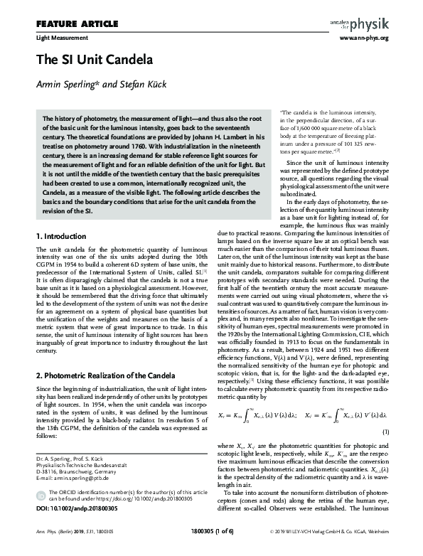(PDF) The SI Unit Candela