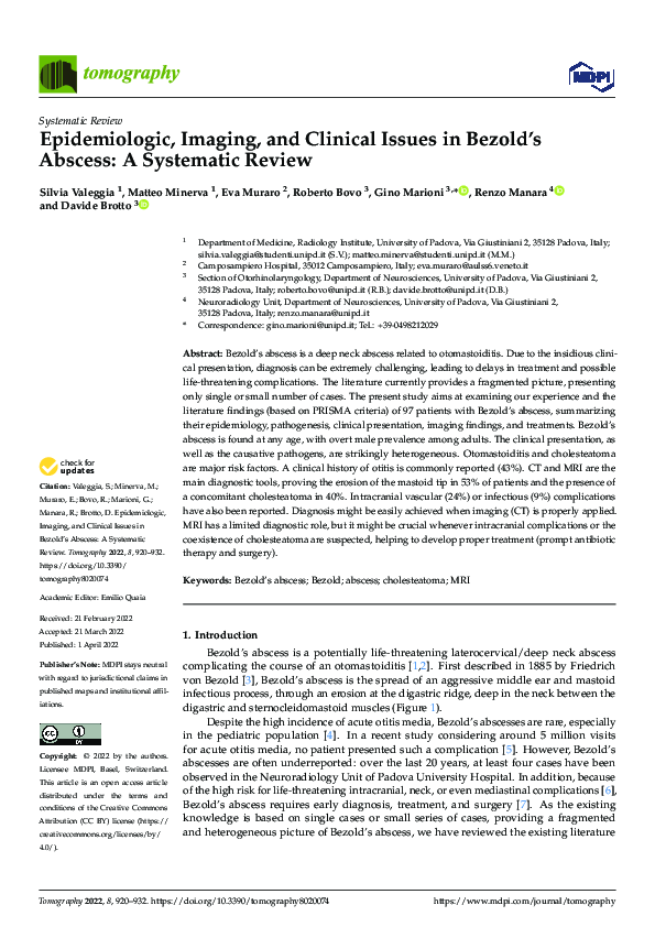 (PDF) Epidemiologic, Imaging, and Clinical Issues in Bezold’s Abscess ...