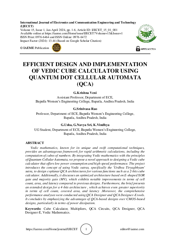 (PDF) EFFICIENT DESIGN AND IMPLEMENTATION OF VEDIC CUBE CALCULATOR USING QUANTUM DOT CELLULAR ...