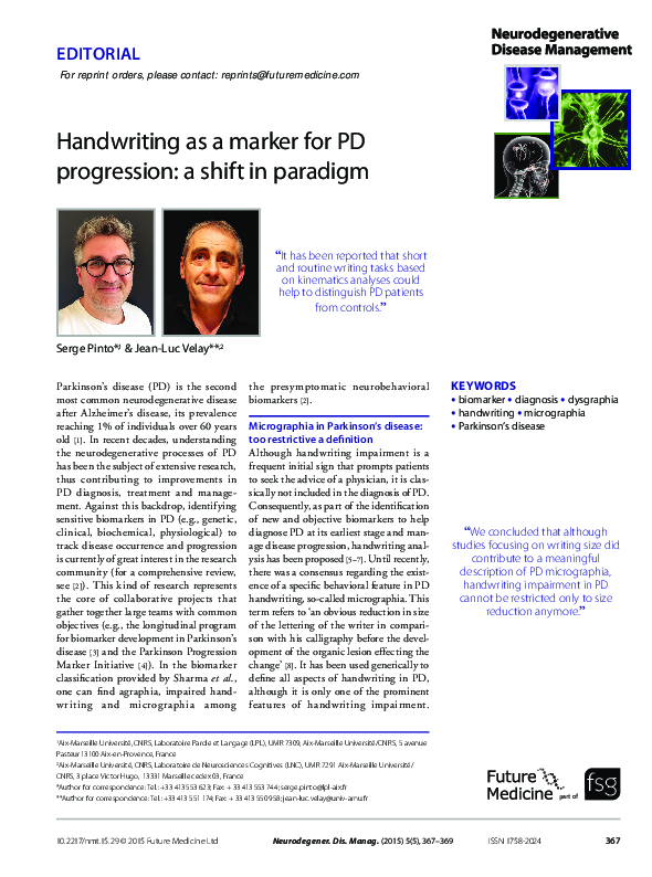 (PDF) Handwriting as a marker for PD progression: a shift in paradigm