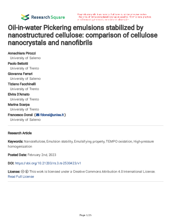 (PDF) Oil-in-water Pickering emulsions stabilized by nanostructured ...