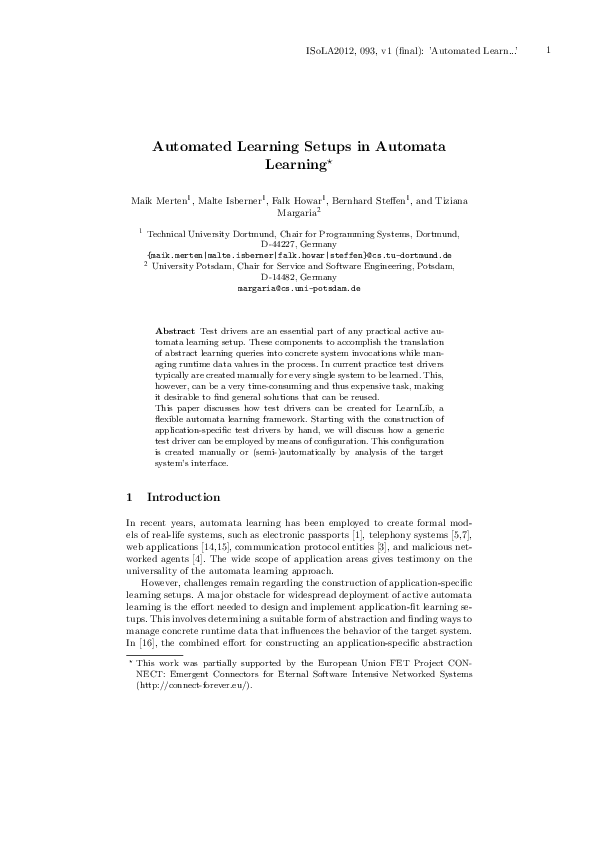 (PDF) Automated Learning Setups in Automata Learning