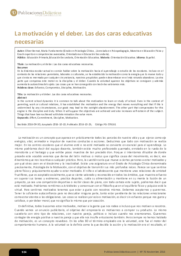 (PDF) La motivación y el deber. Las dos caras educativas necesarias