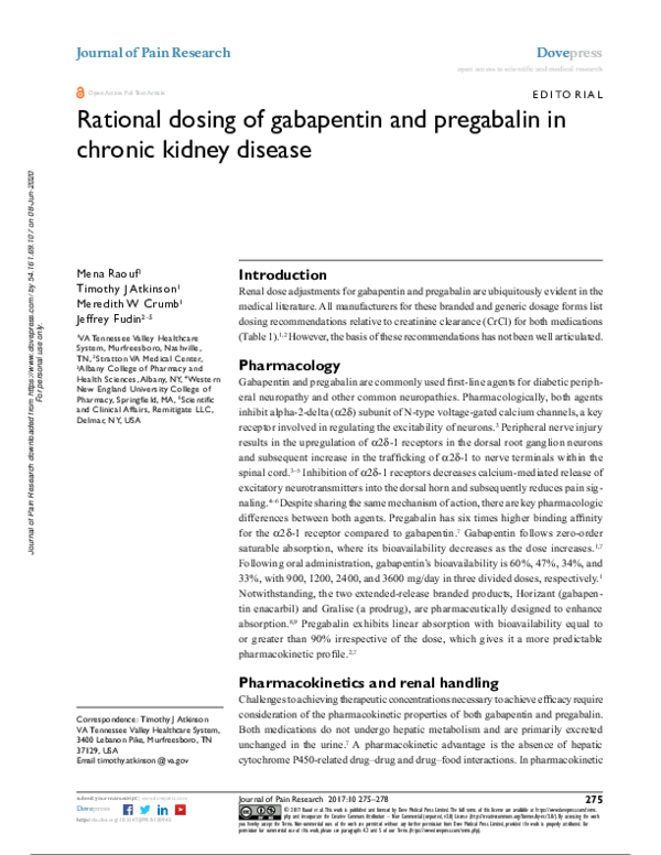 (PDF) Rational dosing of gabapentin and pregabalin in chronic kidney ...