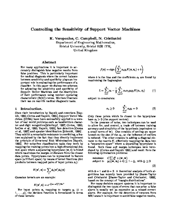 (PDF) Controlling the sensitivity of support vector machines