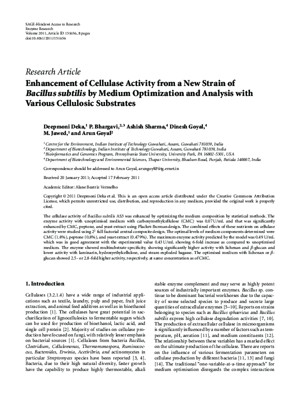 (PDF) Enhancement of Cellulase Activity from a New Strain of Bacillus ...